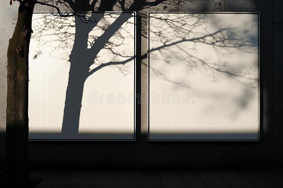 Two Windows with Tree Shadow on the Wall, Stock Illustration ...