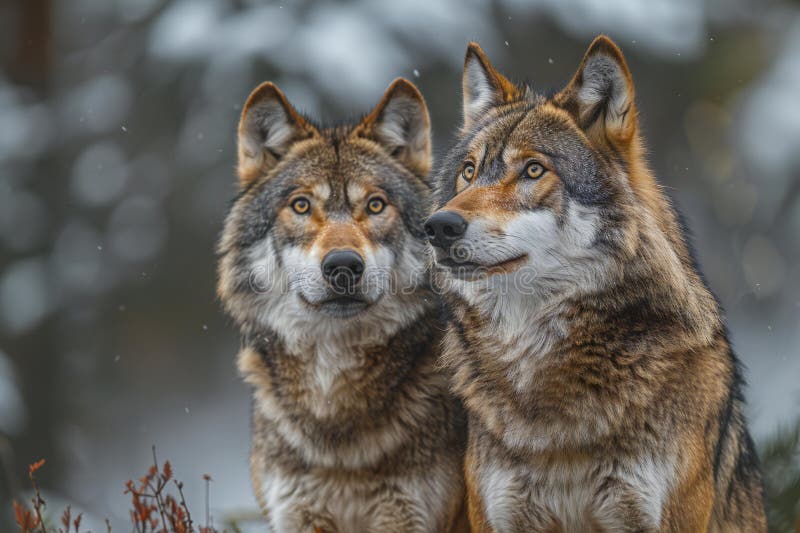 Two Wolves (Canis Lupus) in Winter Forest Stock Illustration ...