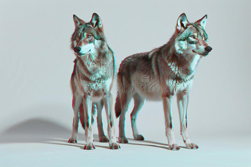 Two Wolves in the Shadows on a White Background, Rendering Stock ...