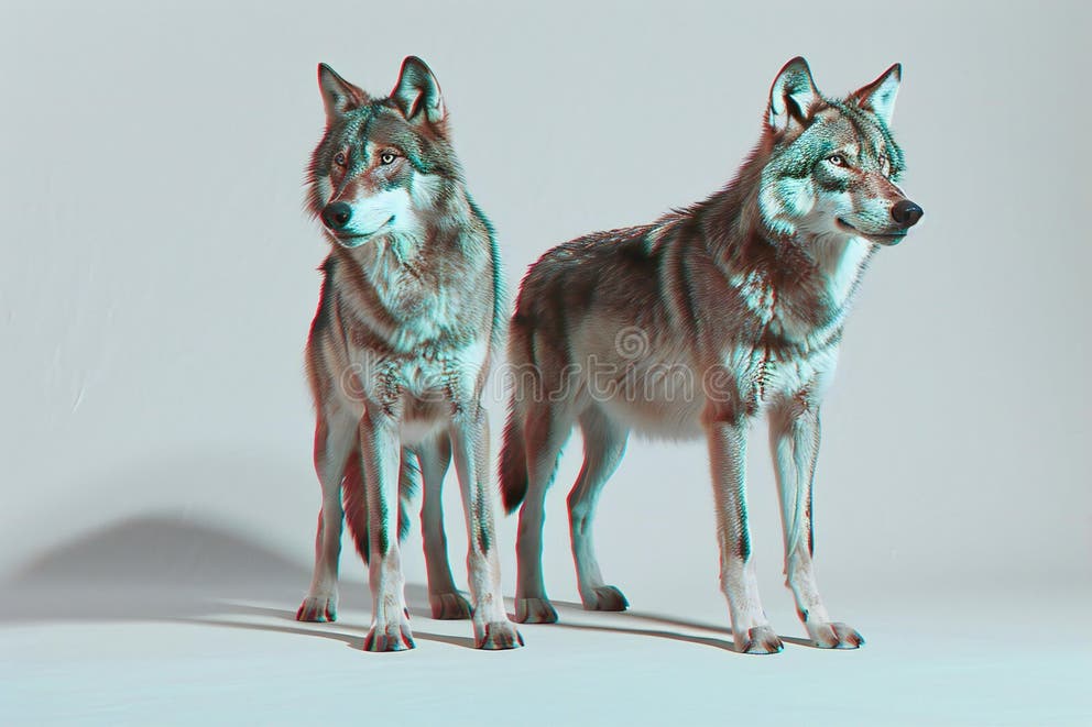 Two Wolves in the Shadows on a White Background, Rendering Stock ...