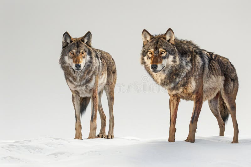 Two Wolves Standing on a White Background in Front of a White ...