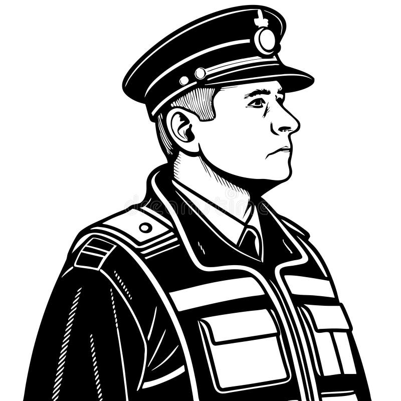 Illustration of a Uniformed Male Officer in Profile View for Design and ...