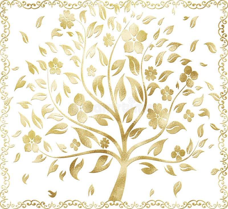 Illustration of a Unique Design of a Golden Tree with a Border in the ...