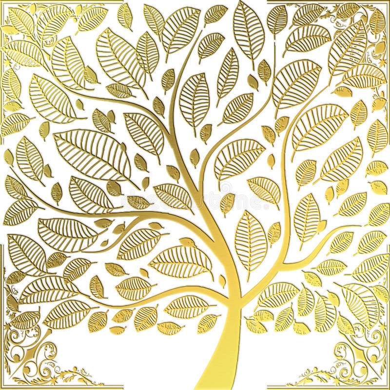 Illustration of a Unique Design of a Golden Tree with a Border in the ...