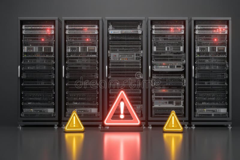 Illustration of Unplugged Server Rack with Warning Lights Indicating ...