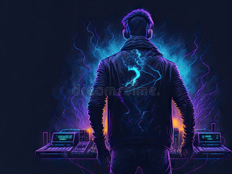 Illustration of Unrecognizable DJ Back View. Ai Generative Stock ...