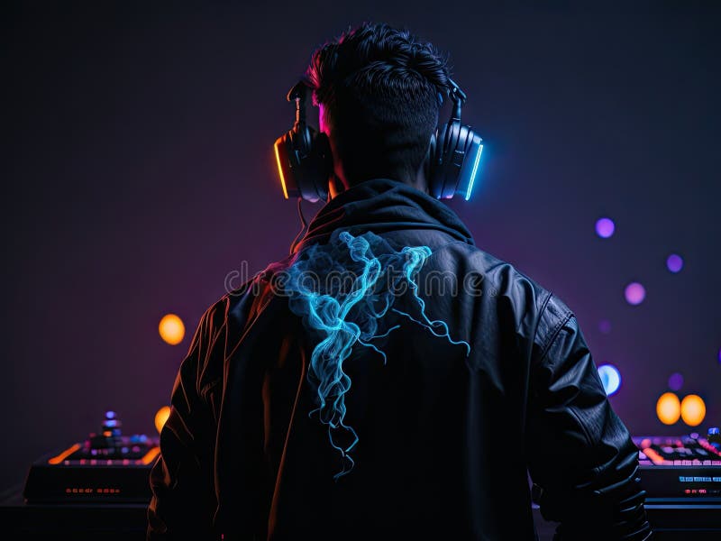 Illustration of Unrecognizable DJ Back View. Ai Generative Stock ...