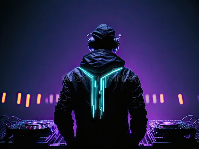 Illustration of Unrecognizable DJ Back View. Ai Generative Stock ...