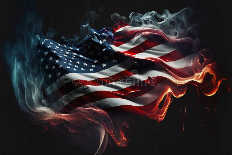 Usa Flag in Flowing Smoke Abstract Flag Wall, Digital Illustration ...