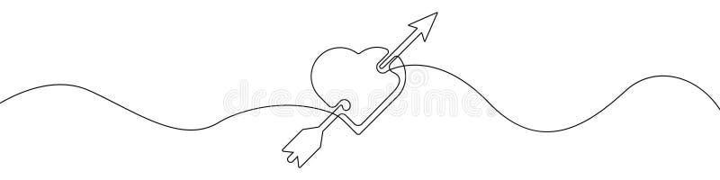 An Arrow in the Heart Line Continuous Drawing Vector. One Line an Arrow ...