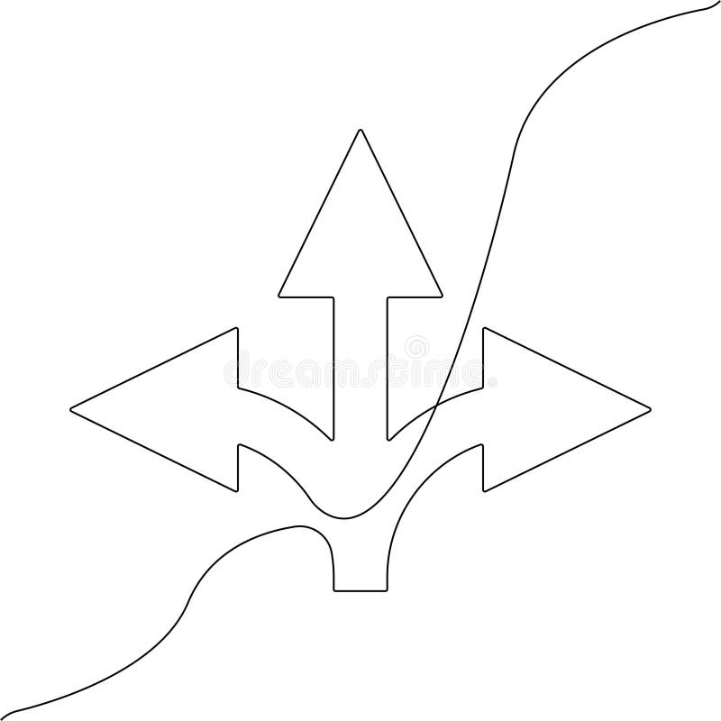 Arrows in Three Directions Icon Line Continuous Drawing Vector. One ...