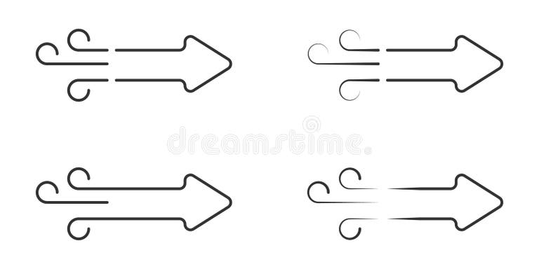 Black Arrows Vector Set. Arrows with Tails from the Wind Vector. Wind ...