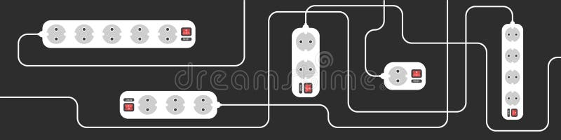 Extension Cords Vector Icon Set. Multi-socket Adapter. Many Connectors ...