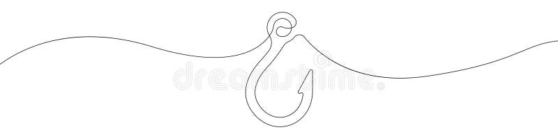 Fishing Hook Line Continuous Drawing Vector. One Line Hook Vector ...