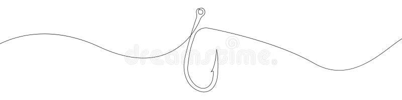 Fishing Hook Line Continuous Drawing Vector. One Line Hook Vector ...