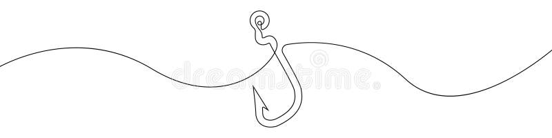 Fishing Hook Line Continuous Drawing Vector. One Line Hook Vector ...