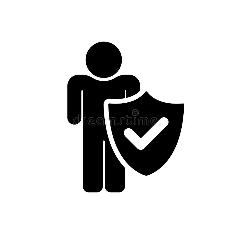 Person Protected Icon. Man with Shield Insured Icon. Vector Icon of a ...