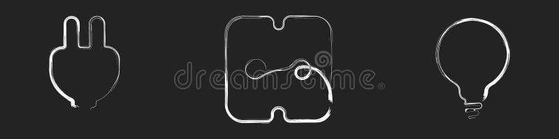 Plug, Socket, Light Bulb Vector Icon Set. Chalk Drawing of an Electric ...