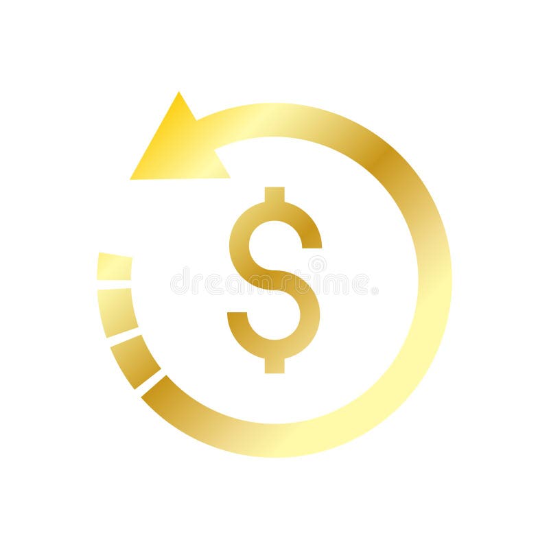 Refund Money Icon. Gold Money Back Vector Icon in Flat Style. Vector ...