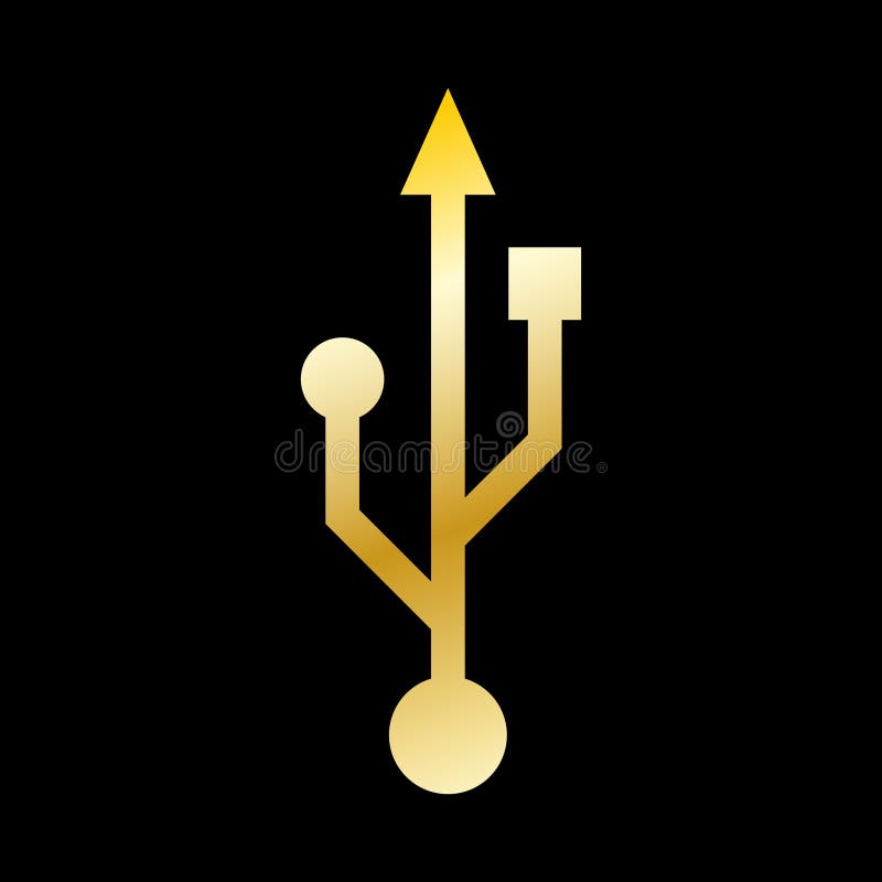 USB Vector Icon. Gold USB Icon on Black Background. Icon Isolated ...