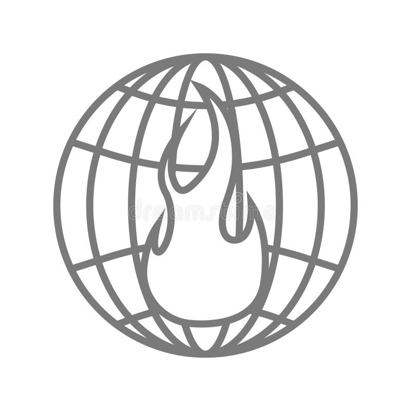 Vector Icon of the Planet with Fire. Planet Fire Icon. Linear Globe and ...