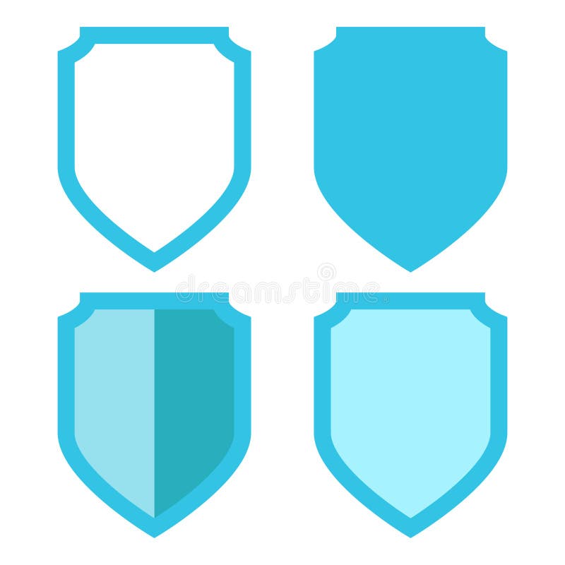 Vector Set of Four Blue Shields. Shield Outline Icon. Vector Set of ...