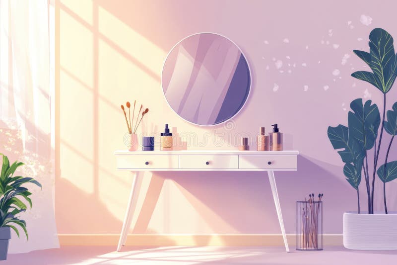 Illustration. Vanity Table in a Light Room Interior with a Minimum of ...