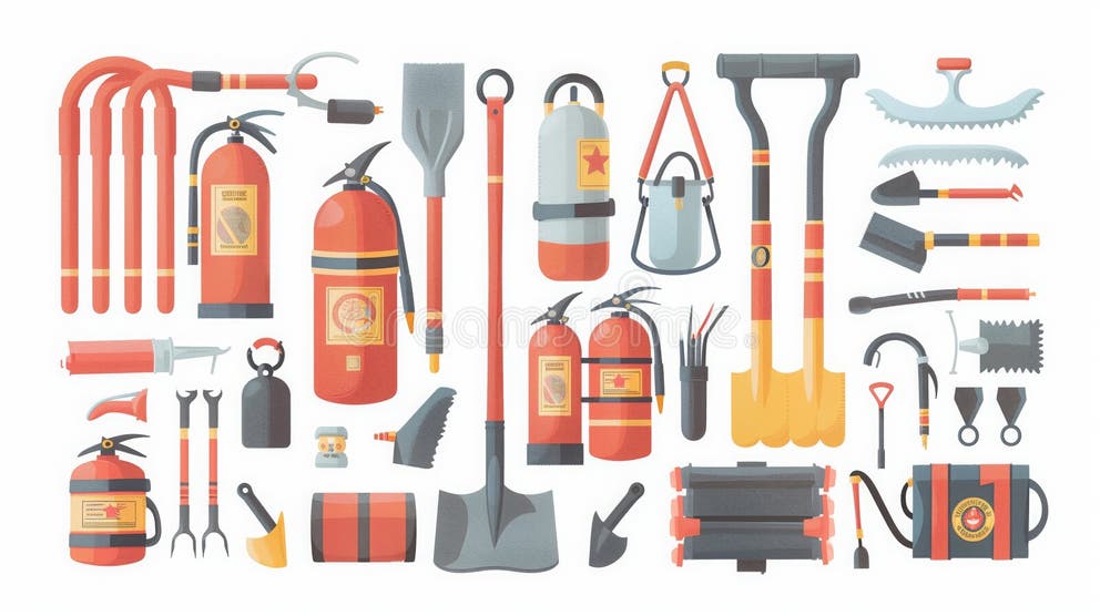 Illustration of a Variety of Firefighting Tools and Equipment Stock ...
