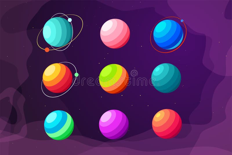 Simple Bright Various Alien Planets in Set Stock Vector - Illustration ...