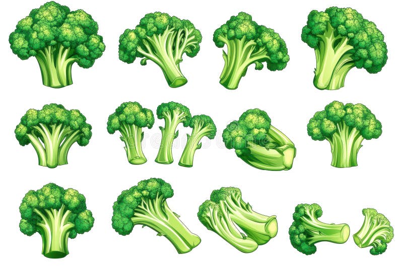 Illustration of Various Broccoli Types Arranged Artistically Stock ...