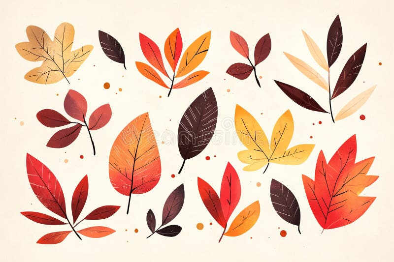 Illustration of Various Colorful Autumn Leaves on a Light Background ...