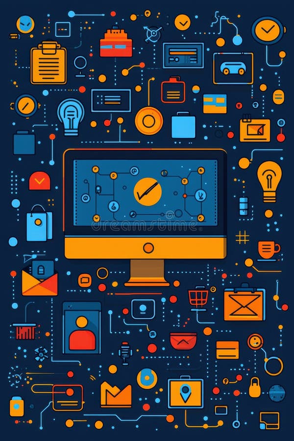 Illustration of Various Digital Communication Tools with Colorful Icons ...