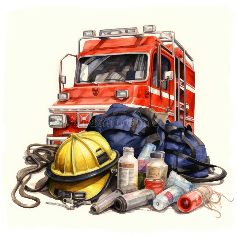 Illustration of Various Firefighting Tools and Apparatus Stock ...