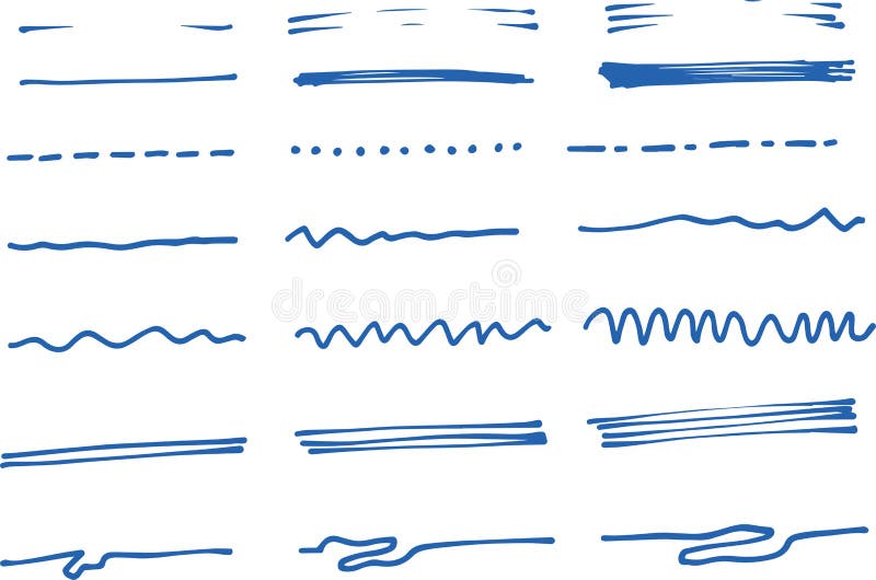 Various Blue Lines Written with a Pen Set Stock Vector - Illustration ...