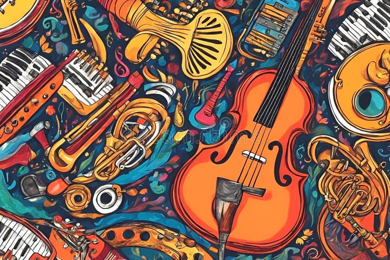 Abstract Colored Music Instruments Background. Stock Illustration - Illustration of purple ...