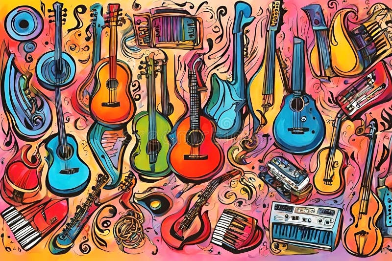 Abstract Colored Music Instruments Background. Stock Illustration ...