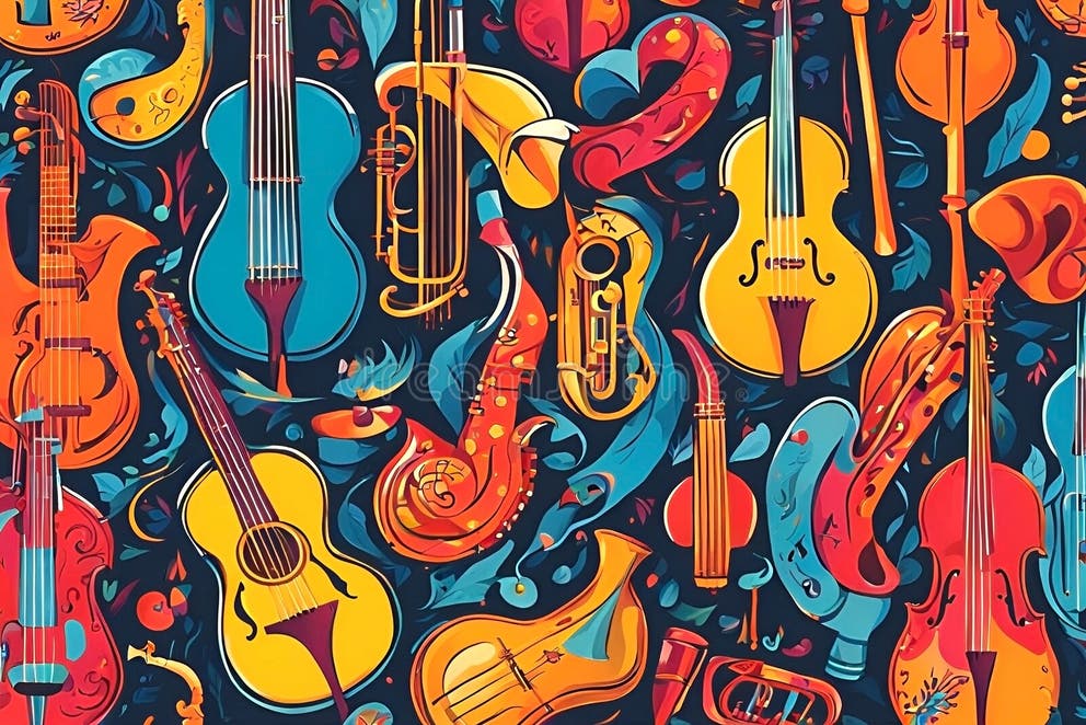 Abstract Colored Music Instruments Background. Stock Illustration ...