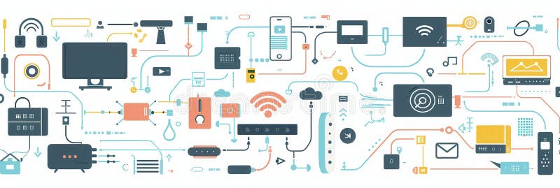 An Illustration of Various Network Devices Including Routers, Modems ...