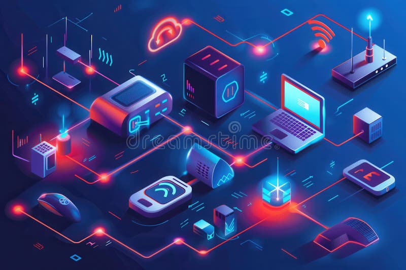 An Illustration of Various Network Devices, Such As Routers, Modems ...