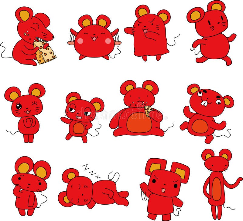 Various Red Mouse Character Set Stock Vector - Illustration of card ...