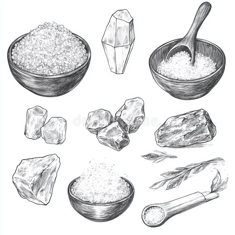 Illustration of Various Salt Types and Mineral Crystals Arranged ...