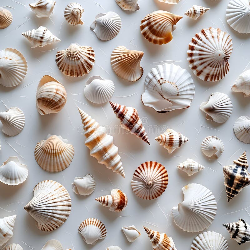 Seamless Pile of Various Seashells Aquatic Marine Mollusk Animal Ocean ...