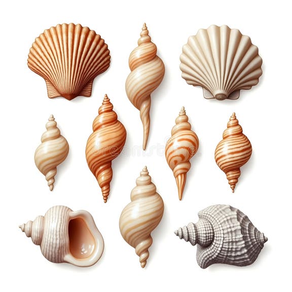 Set of Various Seashells Aquatic Marine Mollusk Animal Ocean Fossil ...