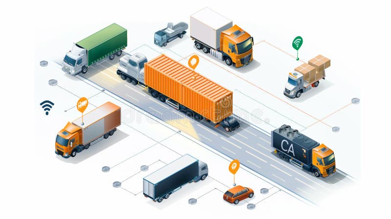 An Illustration of Various Trucks and Vehicles Connected through Smart ...