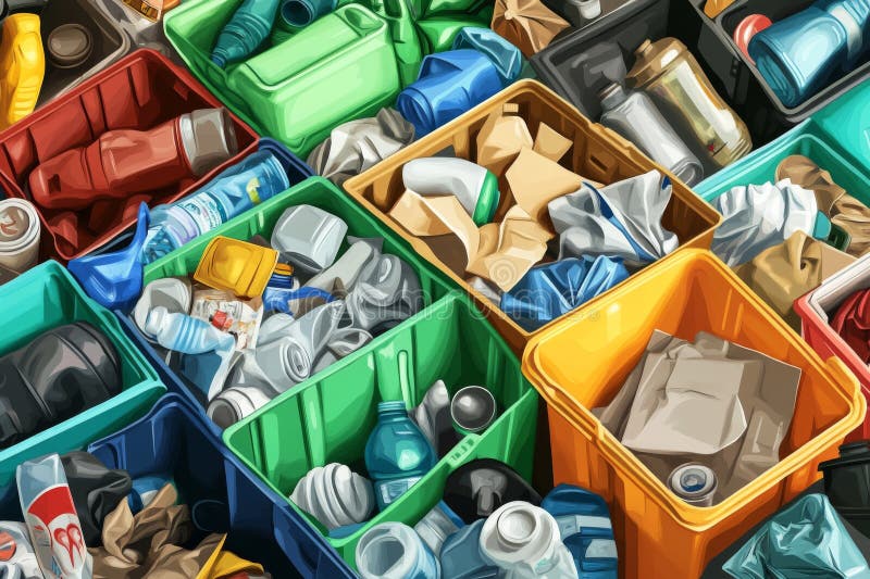 Waste Sorting into Specific Bins Stock Illustration - Illustration of ...