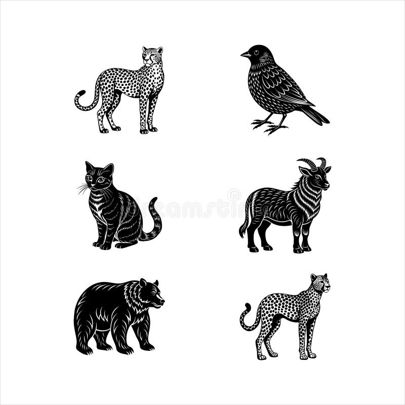 Illustration of Various Wild and Domestic Animals in a Vector Style ...