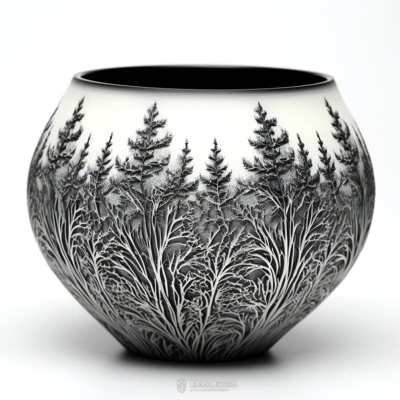 Illustration of a Vase with a Pattern of Trees Stock Illustration ...