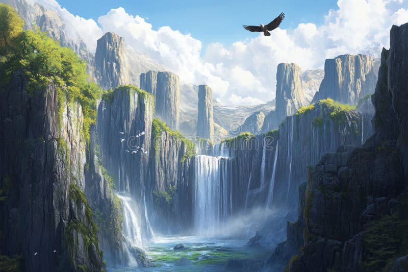 Illustration of a Vast Mountain Range, Where the Cliffs are Covered ...