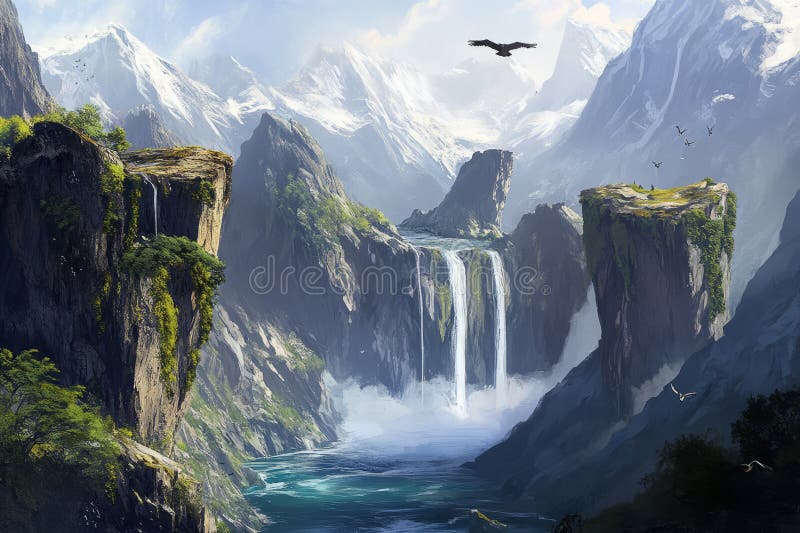 Illustration of a Vast Mountain Range, Where the Cliffs are Covered ...