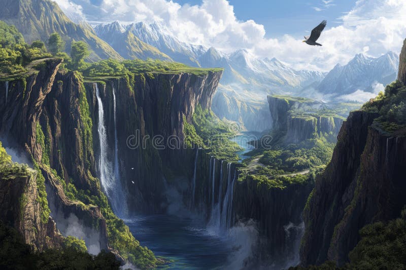 Illustration of a Vast Mountain Range, Where the Cliffs are Covered ...